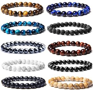 sonnyx 10 pcs 8mm semi-precious gemstones bracelets round beaded bracelets for men women stone crystal stretch beaded bracelet unisex