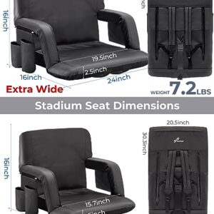 Sportneer Extra Wide Stadium Seats with Back Support, 2 Pack Bleacher Seats with Back and Cushion Wide Padded Stadium Chair with Armrests 6 Reclining Positions Bleacher Chair for Sport Events Camping