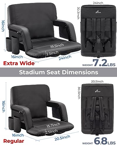 Sportneer Extra Wide Stadium Seats with Back Support, 2 Pack Bleacher Seats with Back and Cushion Wide Padded Stadium Chair with Armrests 6 Reclining Positions Bleacher Chair for Sport Events Camping