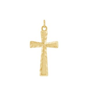 solid 14k yellow gold sparkle-cut christian cross pendant (large)