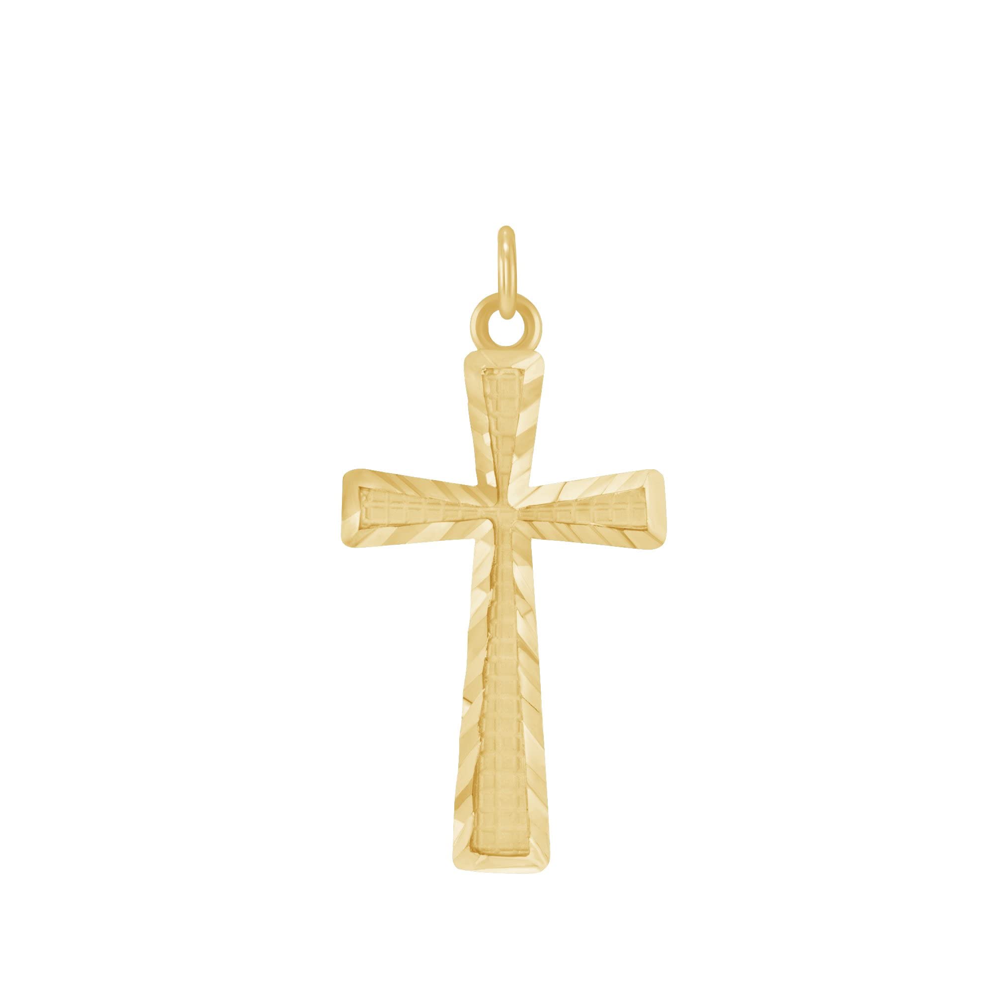 Solid 14k Yellow Gold Sparkle-Cut Christian Cross Pendant (Large)