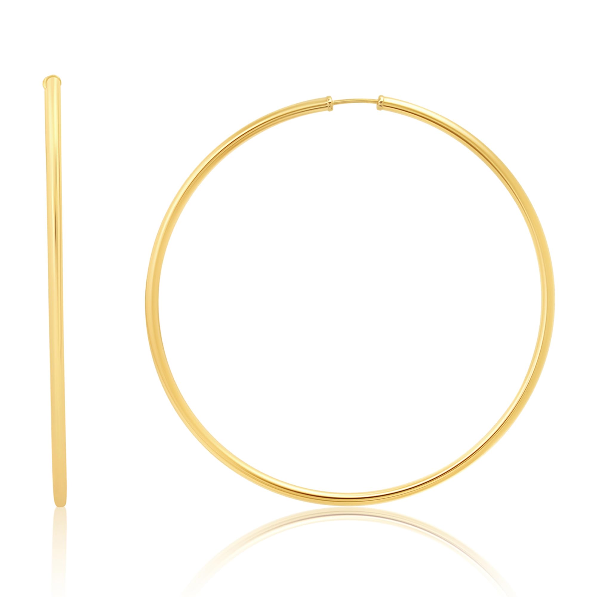 MAX + STONE Solid 14k Gold Hoop Earrings for Women | 2mm Tube, Flex Continuous 60mm (2.3 Inch) Diameter Large