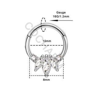 COCHARM Cute Marquise CZ Nose Septum Rings 16g Septum Clicker Silver Surgical Steel Daith Earrings 10mm Daith Hoop Septum Piercing Jewelry For Women