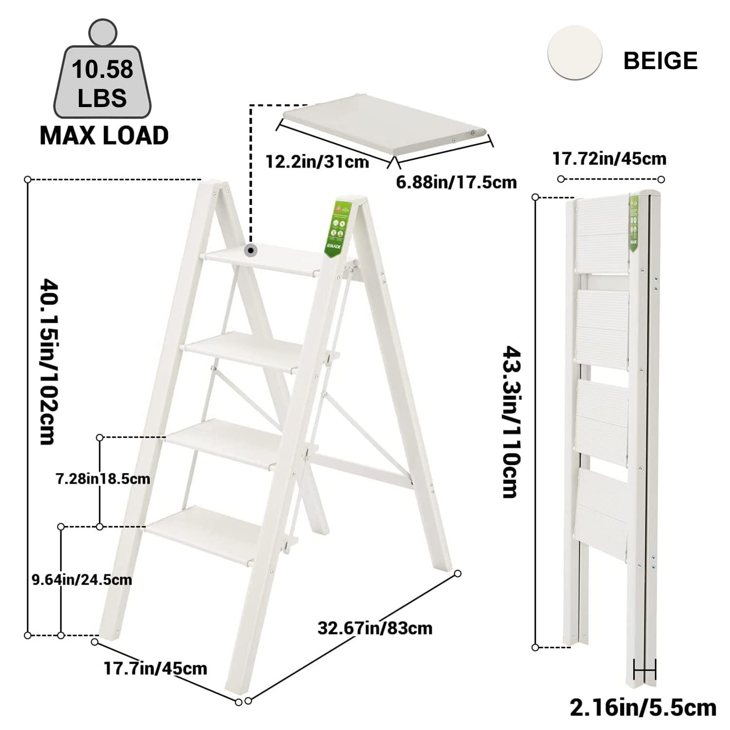 Step Ladder, RIKADE Folding Step Stool with Wide Anti-Slip Pedal, Aluminum Portable Lightweight Ladder for Home and Office Use, Kitchen Step Stool 330lb Capacity