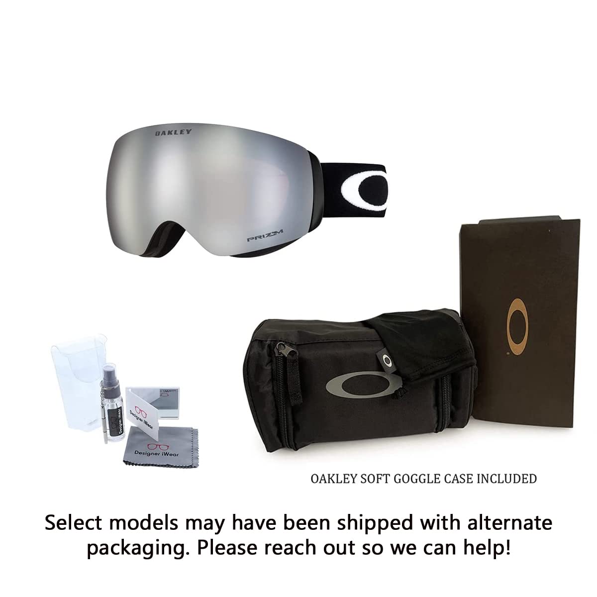 Oakley Flight Deck M OO7064 Black w/Prizm Black Iridium Ski Goggles For Men For Women + BUNDLE with Designer iWear Eyewear Kit