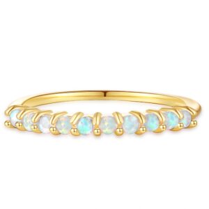 espere white opal half eternity band wedding ring | 18k gold plated sterling silver dainty linear opal stacking bands | minimalist october birthstone jewelry gift for her [size 5]