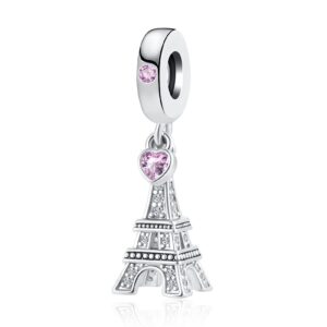 yqslin eiffel tower dangle charm pink rhineston heart love travel paris bead charms fit pandora charm bracelet necklace for women