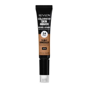 revlon colorstay skin awaken 5-in-1 concealer, lightweight, creamy longlasting face makeup with caffeine & vitamin c, for imperfections, dark circles & redness, 070 nutmeg, 0.27 fl oz