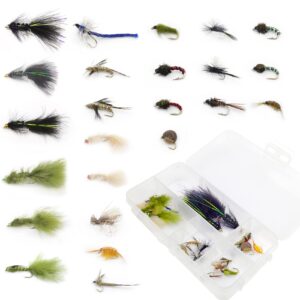 fly fishing streamer assortment trout handmade fly fishing lures streamer saltwater flies for trout with package box. (24pc ba stillwater&lake collection)