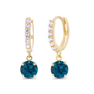 sterling silver yellow 5mm london blue topaz & created white sapphire dangling huggie earrings