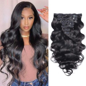 kislemon clip in hair extensions #1b natural 10a body wave 100% unprocessed virgin human hair cheap 8 pieces/lot 125g with 16 clips(26 inch)