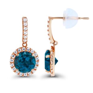 sterling silver rose dangling 6mm london blue topaz & created white sapphire halo earring with silicone back