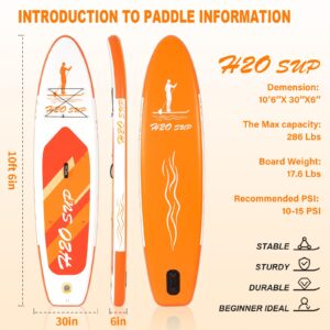 H2OSUP Inflatable Paddle-boards 10'6''/126'' x 30'' x 6'' White-Orange, Ultra-Light, Wide Stable Design, Non-Slip Deck for Surfing, Paddleboarding, Yoga, Touring