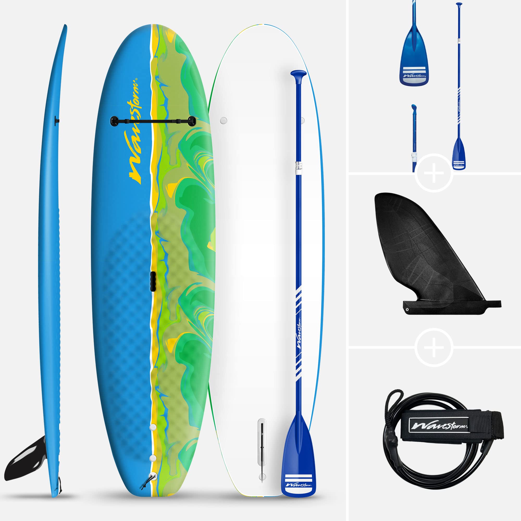 WAVESTORM 8ft Junior Stand Up Paddleboard | Superior Foam Construction with Stringers | Accessories Included Adjustable Paddle Leash and Removable fin| Carry Handle | Sized for Youth