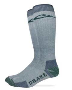 drake mens 80% merino wool full cushion tall boot socks 2 pair (grey/green,large)