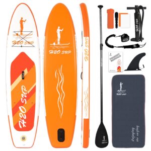 h2osup inflatable paddle-boards 10'6''/126'' x 30'' x 6'' white-orange, ultra-light, wide stable design, non-slip deck for surfing, paddleboarding, yoga, touring