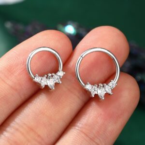 COCHARM Cute Marquise CZ Nose Septum Rings 16g Septum Clicker Silver Surgical Steel Daith Earrings 10mm Daith Hoop Septum Piercing Jewelry For Women