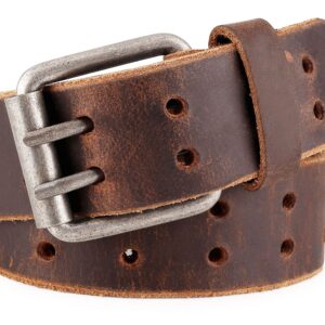 F&L CLASSIC Leather Work Belt, Heavy Duty Double Prong Genuine full grain Leather Belts for Men 1 1/2", Mens Casual Belts for Jeans,3190,size 44,tan