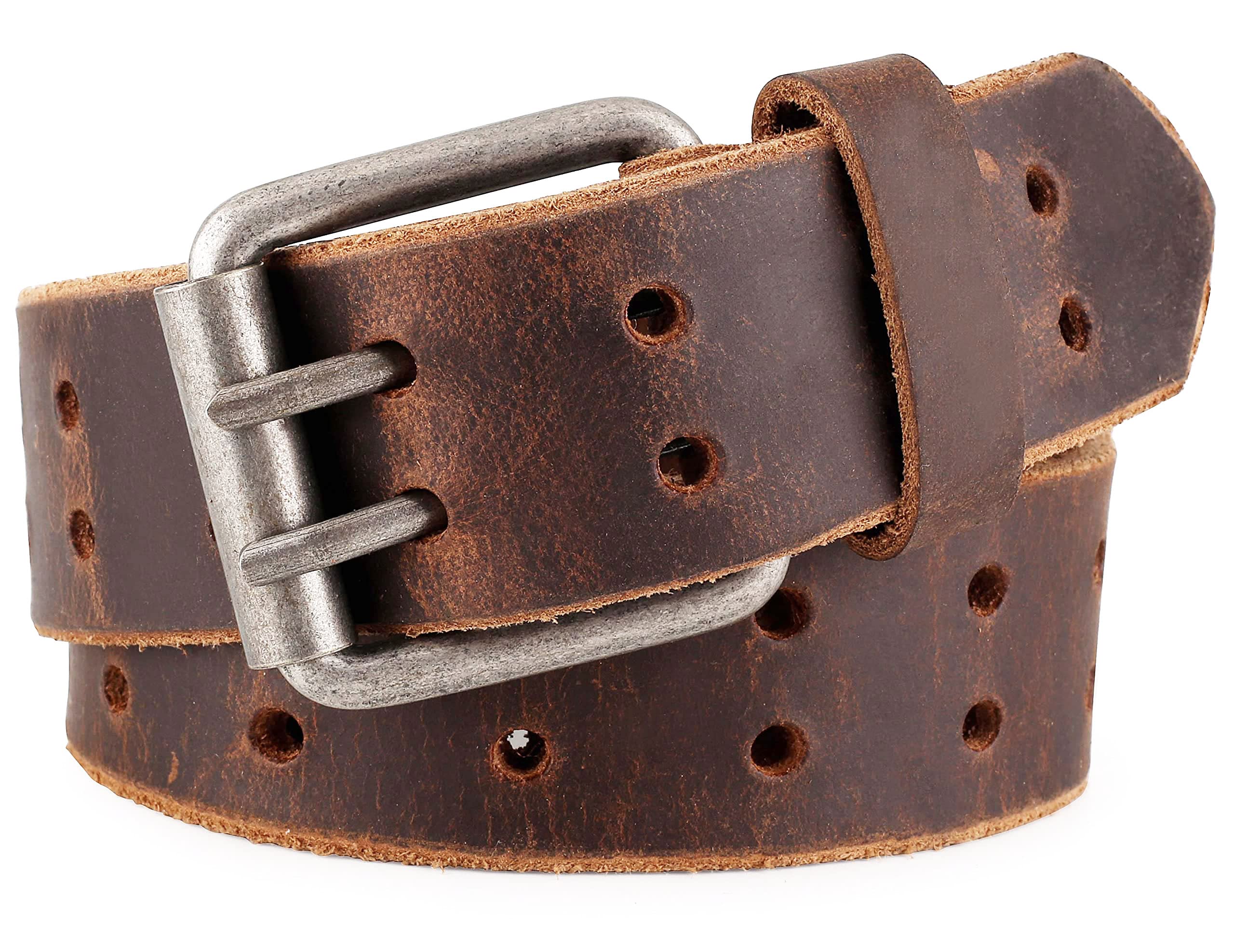 F&L CLASSIC Leather Work Belt, Heavy Duty Double Prong Genuine full grain Leather Belts for Men 1 1/2", Mens Casual Belts for Jeans,3190,size 44,tan