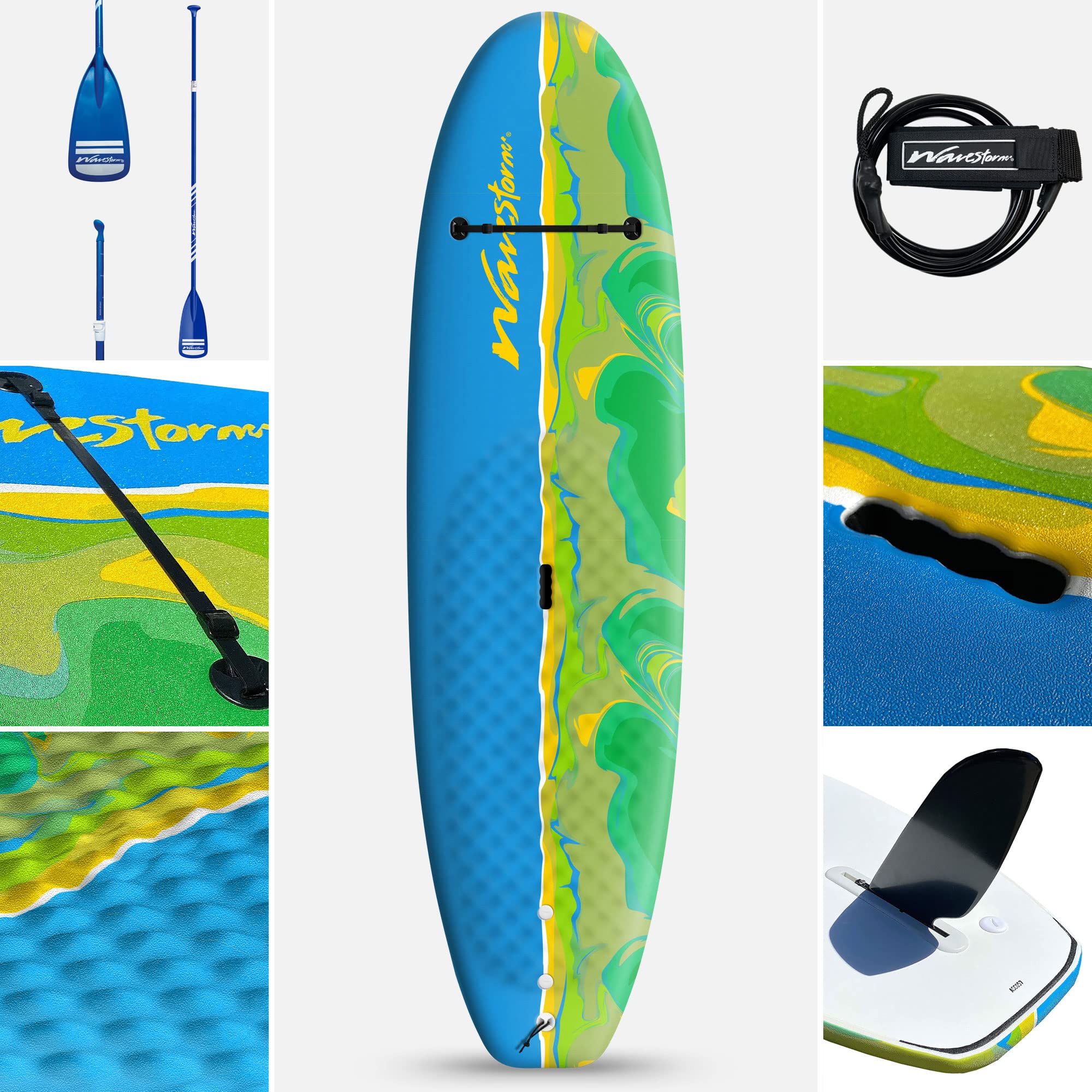 WAVESTORM 8ft Junior Stand Up Paddleboard | Superior Foam Construction with Stringers | Accessories Included Adjustable Paddle Leash and Removable fin| Carry Handle | Sized for Youth