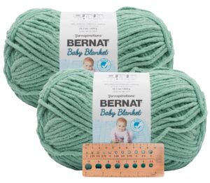 bernat baby blanket yarn - big ball (10.5 oz) - 2 pack with pattern cards in color (misty jungle green)