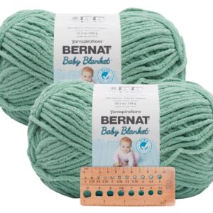 Bernat Baby Blanket Yarn - Big Ball (10.5 oz) - 2 Pack with Pattern Cards in Color (Misty Jungle Green)