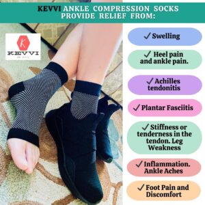 KEVVI Ankle Compression Socks - Relieve Foot Pain & Swelling - Open Toe - Unisex (Grey, L)