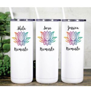 AVITO Personalized Yoga Gift, 20 oz with sliding lid Yoga Tumbler for Yogi, Yoga Teacher Cup, Yoga Gift for Women, Gift for Yoga Instructor, Namaste Gift, Lotus