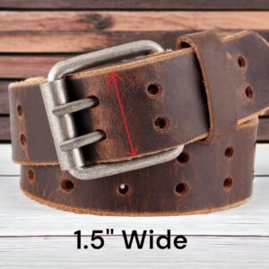 F&L CLASSIC Leather Work Belt, Heavy Duty Double Prong Genuine full grain Leather Belts for Men 1 1/2", Mens Casual Belts for Jeans,3190,size 44,tan