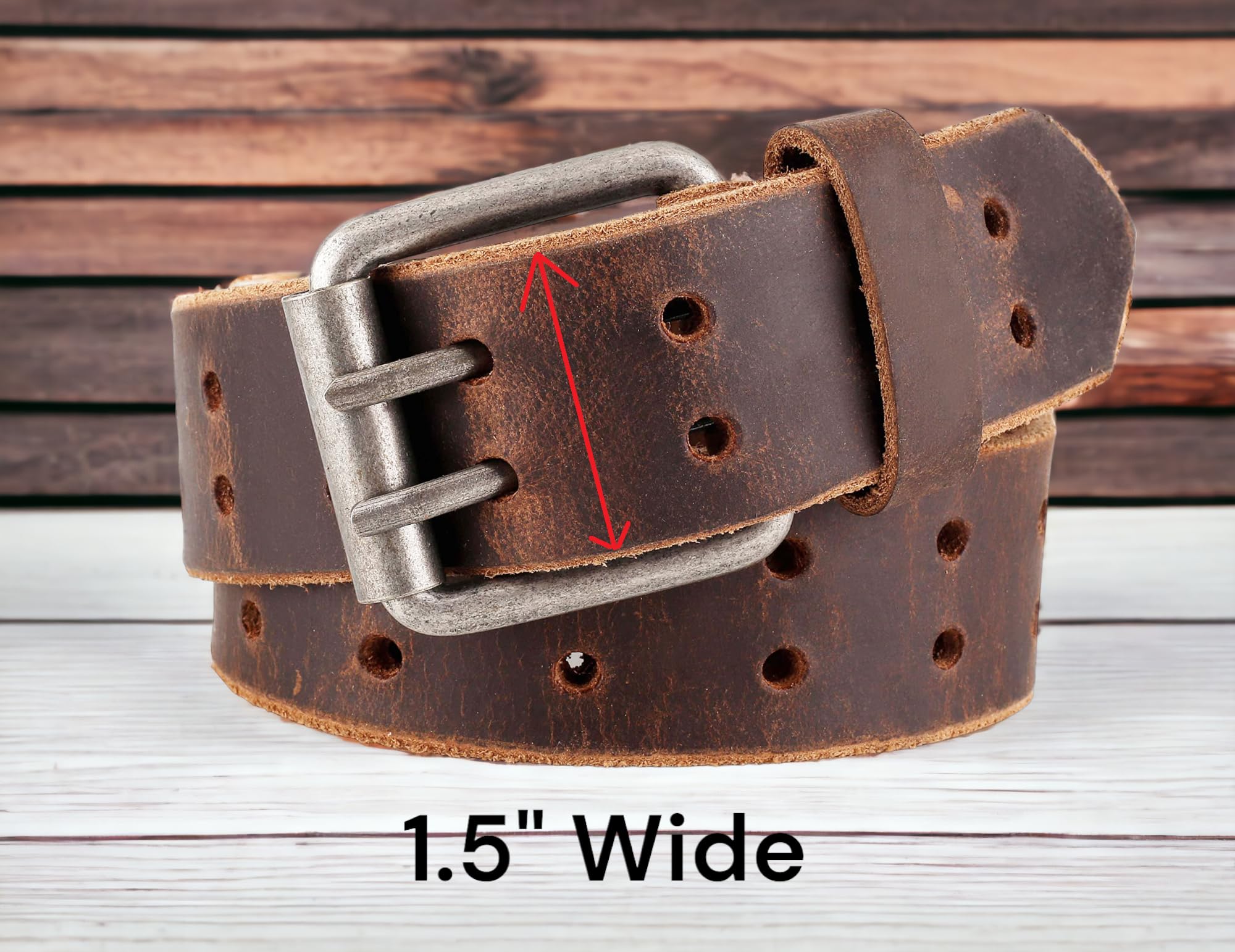 F&L CLASSIC Leather Work Belt, Heavy Duty Double Prong Genuine full grain Leather Belts for Men 1 1/2", Mens Casual Belts for Jeans,3190,size 44,tan