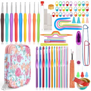 vodiye crochet hooks, 89 pcs crochet hooks set with case, coloured ergonomic crochet hooks and crochet needle accessories, crochet needles kit for beginners and experienced crochet hook lovers