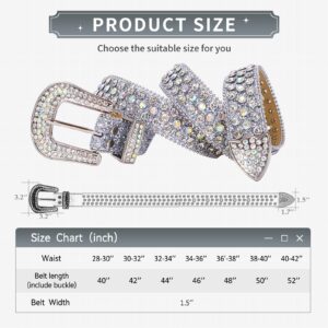 TINIDI Luxury Strap Men Women Rhinestones Belt Western Bling Bling Crystal Diamond Studded Belts (Silver, Fit Waist 28-30 inches)