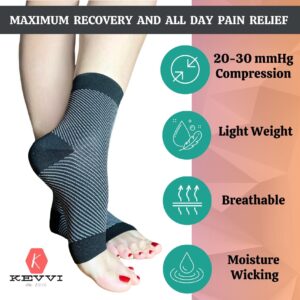 KEVVI Ankle Compression Socks - Relieve Foot Pain & Swelling - Open Toe - Unisex (Grey, L)