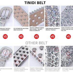 TINIDI Luxury Strap Men Women Rhinestones Belt Western Bling Bling Crystal Diamond Studded Belts (Silver, Fit Waist 28-30 inches)