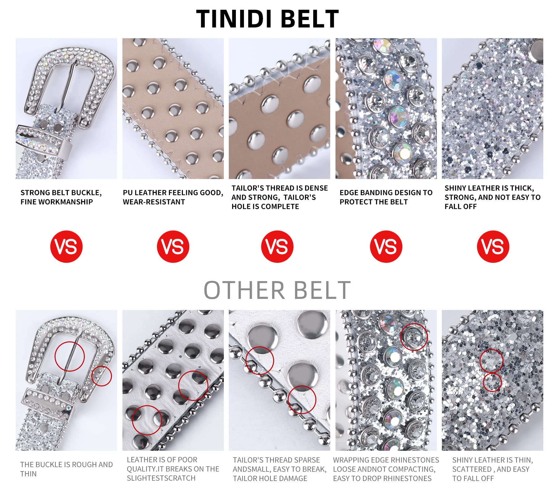 TINIDI Luxury Strap Men Women Rhinestones Belt Western Bling Bling Crystal Diamond Studded Belts (Silver, Fit Waist 28-30 inches)