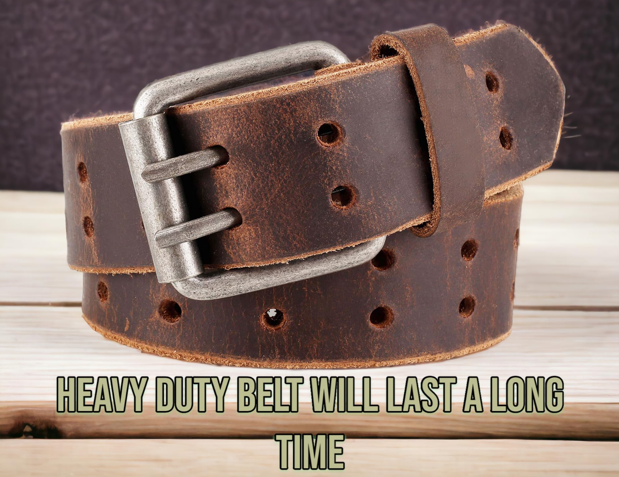 F&L CLASSIC Leather Work Belt, Heavy Duty Double Prong Genuine full grain Leather Belts for Men 1 1/2", Mens Casual Belts for Jeans,3190,size 44,tan