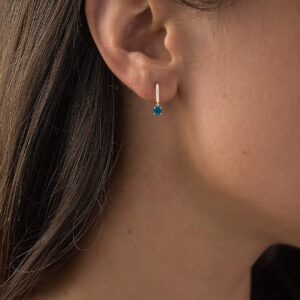 Sterling Silver Yellow 5mm London Blue Topaz & Created White Sapphire Dangling Huggie Earrings