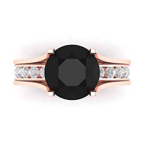 2.89ct Round Cut Solitaire Natural Black Onyx Engagement Promise Anniversary Bridal Ring Band set Sliding 18K Rose Gold 4.25