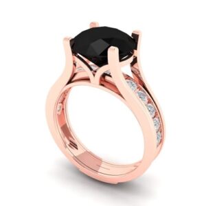 2.89ct Round Cut Solitaire Natural Black Onyx Engagement Promise Anniversary Bridal Ring Band set Sliding 18K Rose Gold 4.25