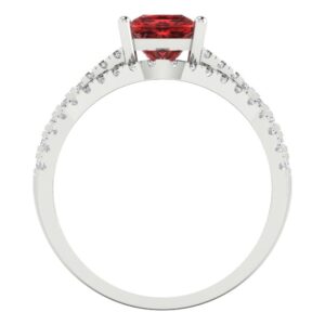 Clara Pucci 2.11 ct Princess Cut Solitaire Natural Red Garnet Designer Art Deco Statement Wedding Curved Ring Band Set 18K White Gold 3.5