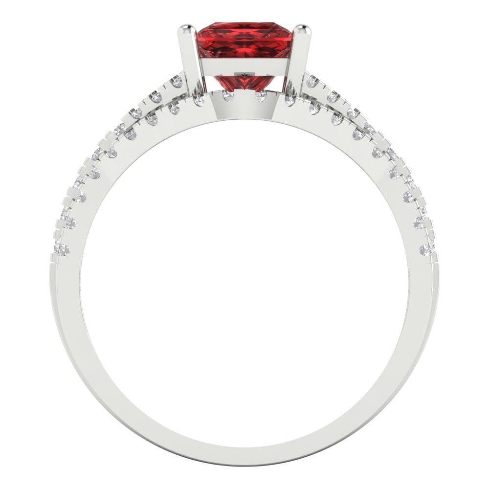 Clara Pucci 2.11 ct Princess Cut Solitaire Natural Red Garnet Designer Art Deco Statement Wedding Curved Ring Band Set 18K White Gold 3.5