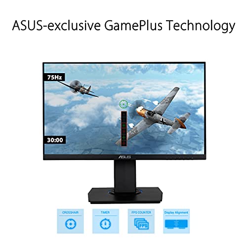 ASUS 23.8” 1080P Gaming Monitor (VG246H) - Full HD, IPS, 75Hz, 1ms, FreeSync, Extreme Low Motion Blur, Low Blue Light, Flicker Free, VESA Mountable, HDMI, VGA, Height Adjustable, 12.8"x21.3"x2",Black