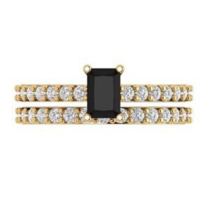 1.41ct emerald cut solitaire natural black onyx engagement promise anniversary bridal ring band set 18k yellow gold 10