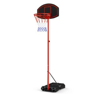 gymax basketball hoop, 6.5-8.5ft height adjustable basketball goal with fillable base & moving wheels, weather-resistant portable basketball system for kids youth adult outdoor indoor gym, driveway