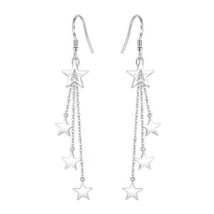 temperament long star tassel drop dangle earrings for women five-pointed star stud earrings shiny starlight hollow star earrings (silver)