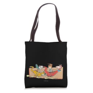 the flintstones pebbles and bam bam race tote bag