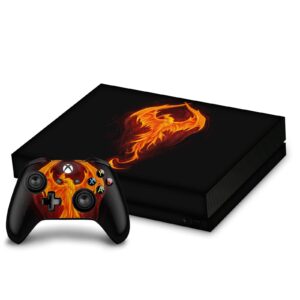 head case designs officially licensed christos karapanos dragon phoenix art mix matte vinyl sticker gaming skin case cover compatible with xbox one x console and controller bundle