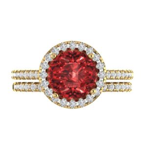 clara pucci 2.82 ct round cut halo solitaire natural red garnet designer art deco statement wedding ring band set 18k yellow gold 7