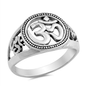 closeoutwarehouse 925 sterling silver oxidized beaded om sign stamp ring size 9