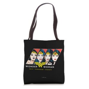 wonder woman 80th different faces of wonder woman tote bag